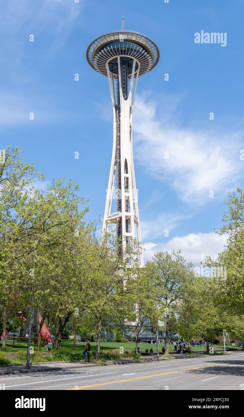 The Space Needle from Lower Queen Anne Street, Seattle, Washington, USA ...