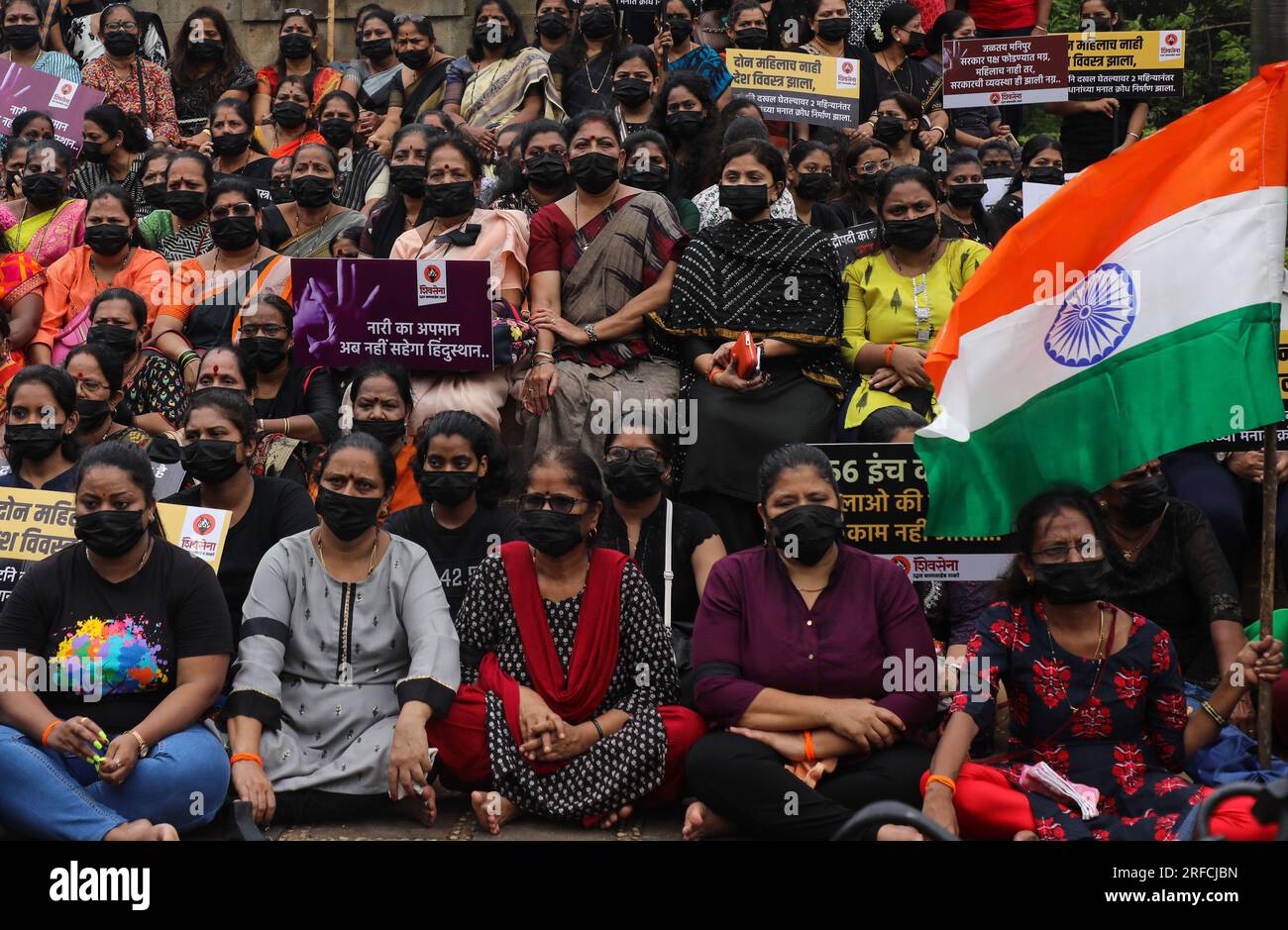 Mumbai, Maharashtra, India. 2nd Aug, 2023. Women wearing black masks ...