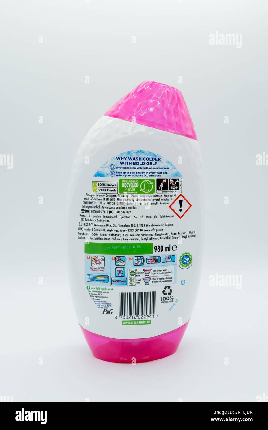 Irvine, Scotland, UK-May 06, 2023: Bold branded gel washing machine ...