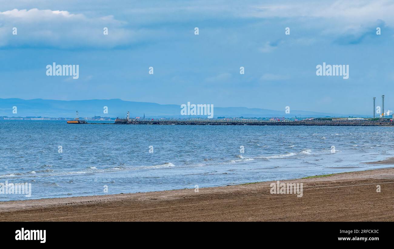 Ayr Bay looking North to the Old Ayr Harbour in the West of Scotland ...