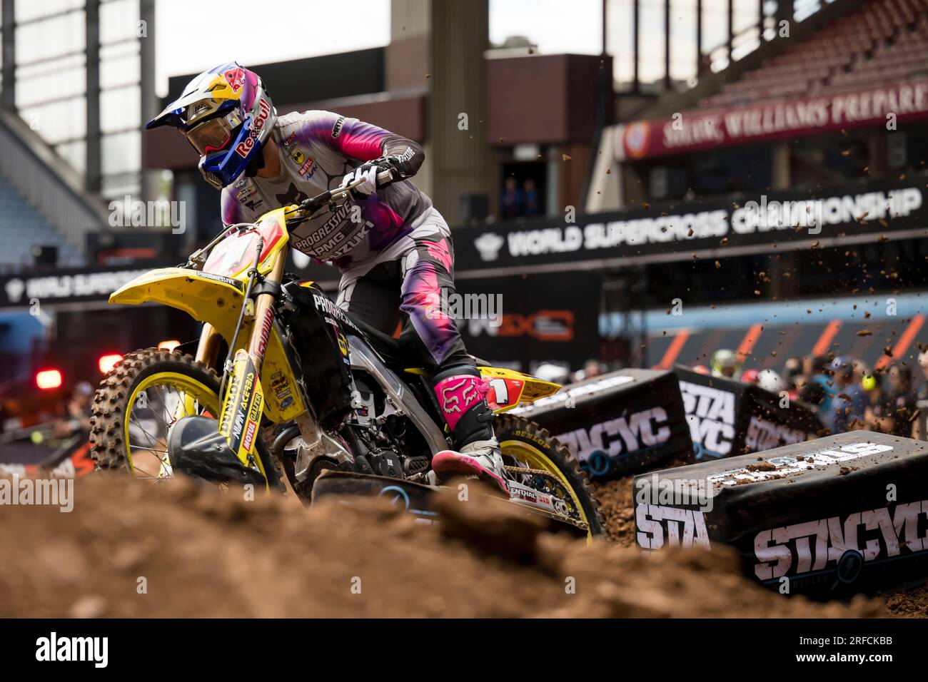 Ken Roczen (1), of Germany and Pipes Motorsports Group, races during ...