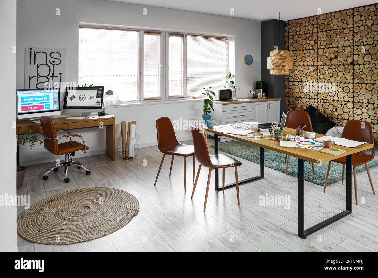 Interior of office with graphic designer's workplaces Stock Photo - Alamy