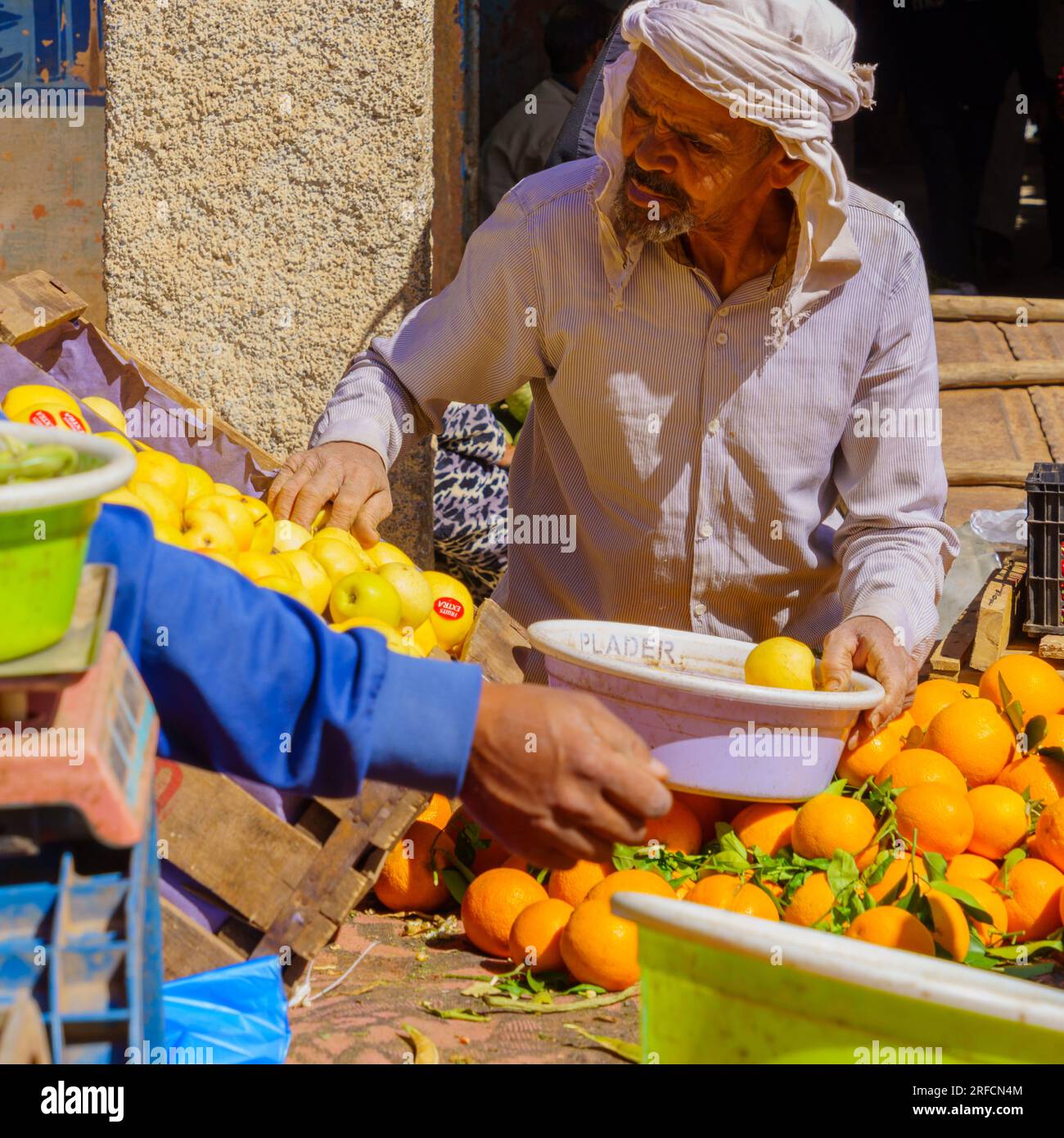 Rissani, Morocco - April 02, 2023: Market scene, with vegetable stalls ...
