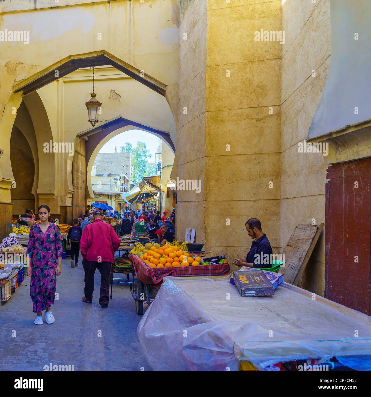 Fes, Morocco - March 31, 2023: Street scene near the Semmarin Medina ...