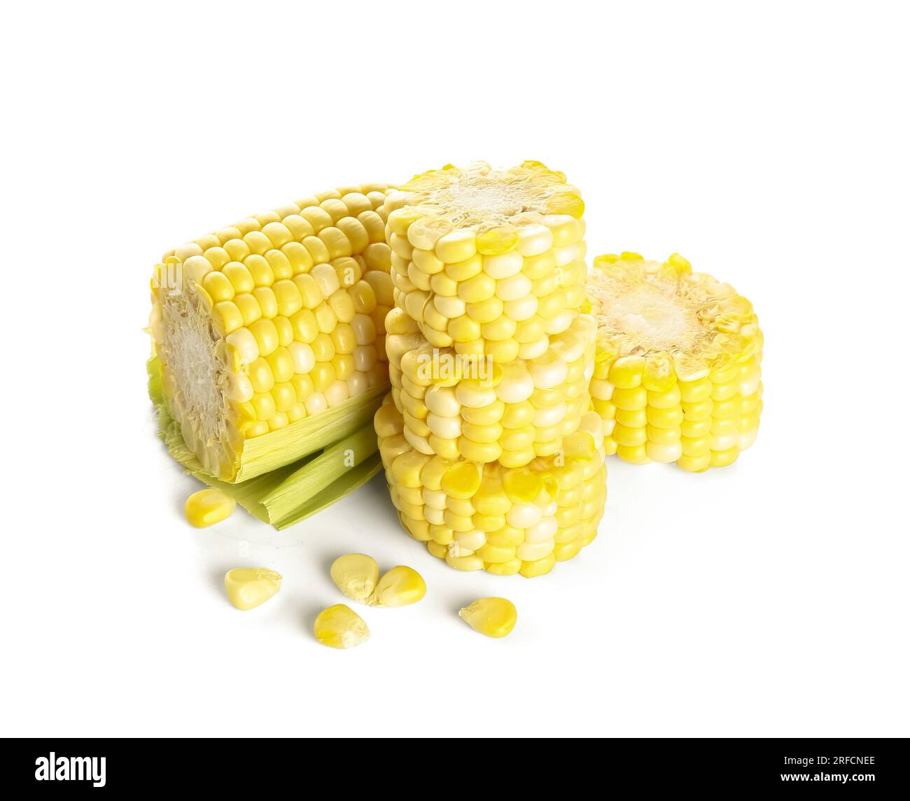 Cut fresh corn cob and seeds on white background Stock Photo - Alamy