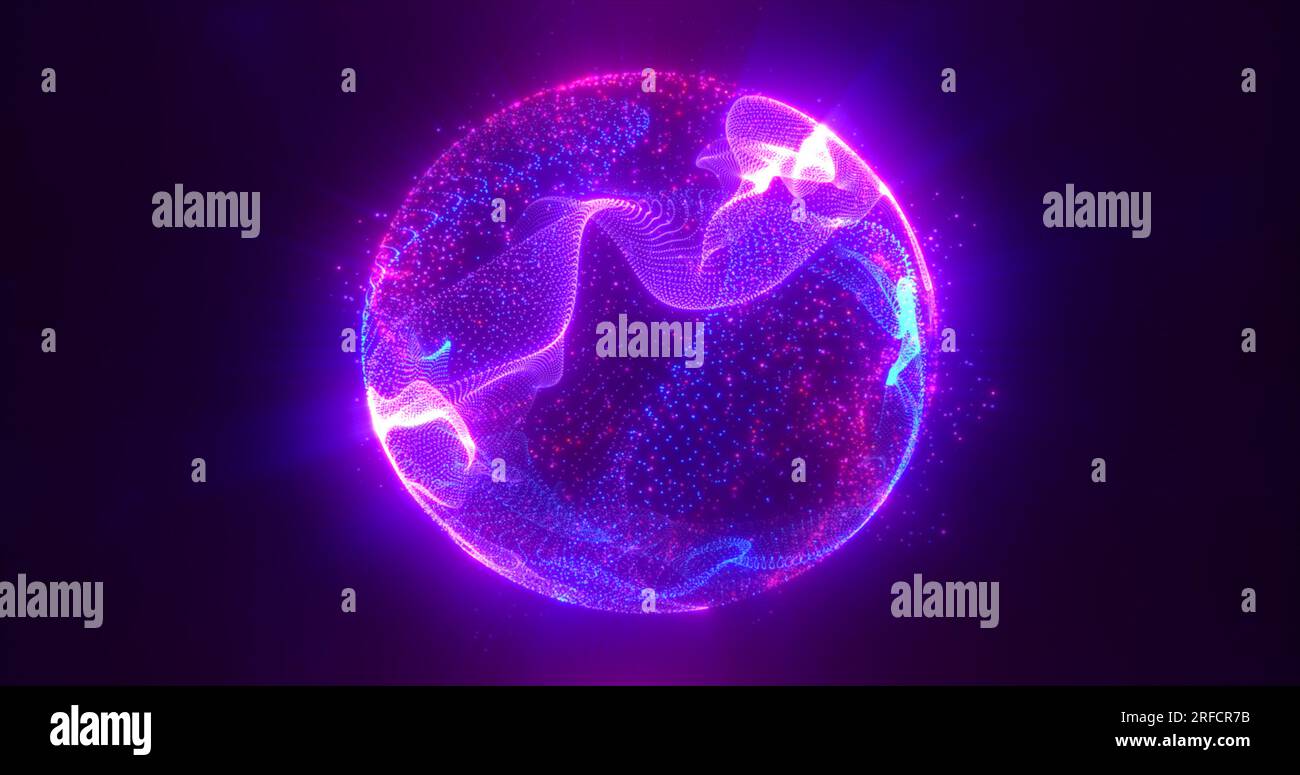 Abstract round blue to purple sphere light bright glowing from energy ...