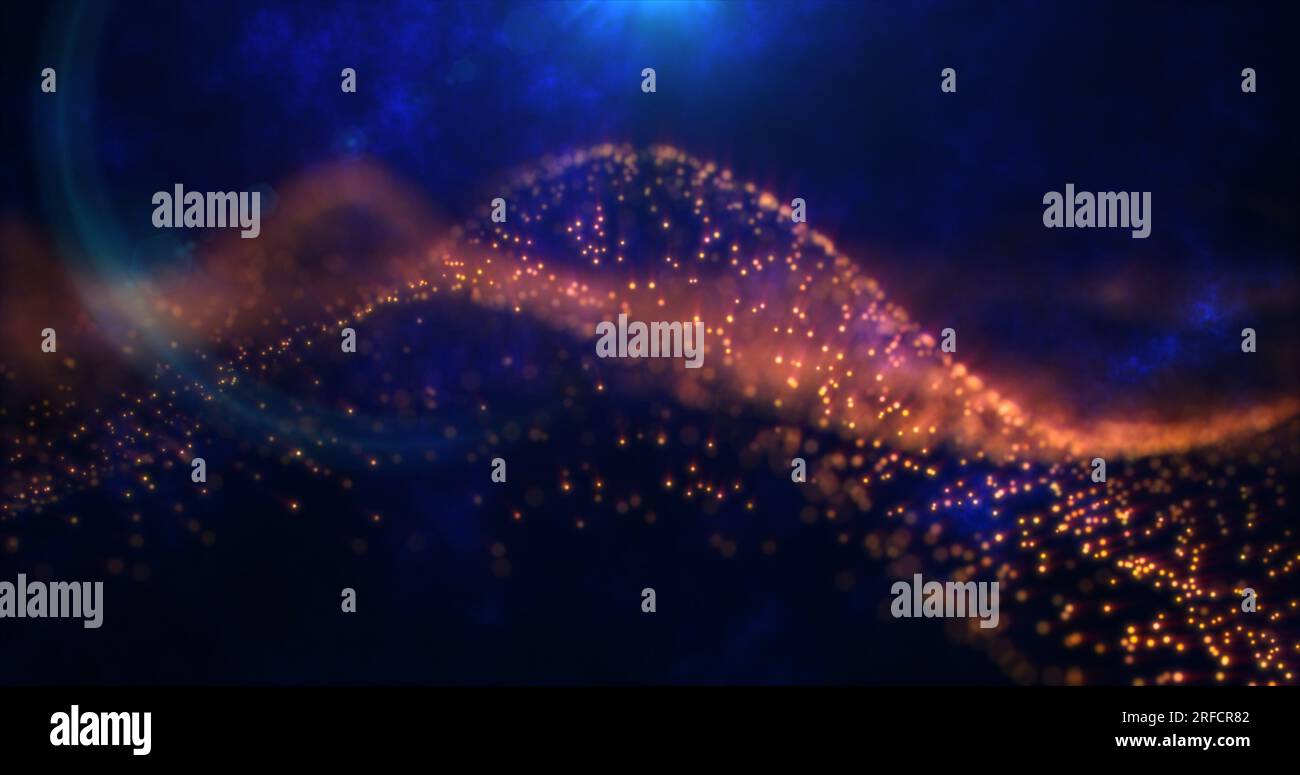 Abstract yellow waves from particles and energy magical dots with glow ...