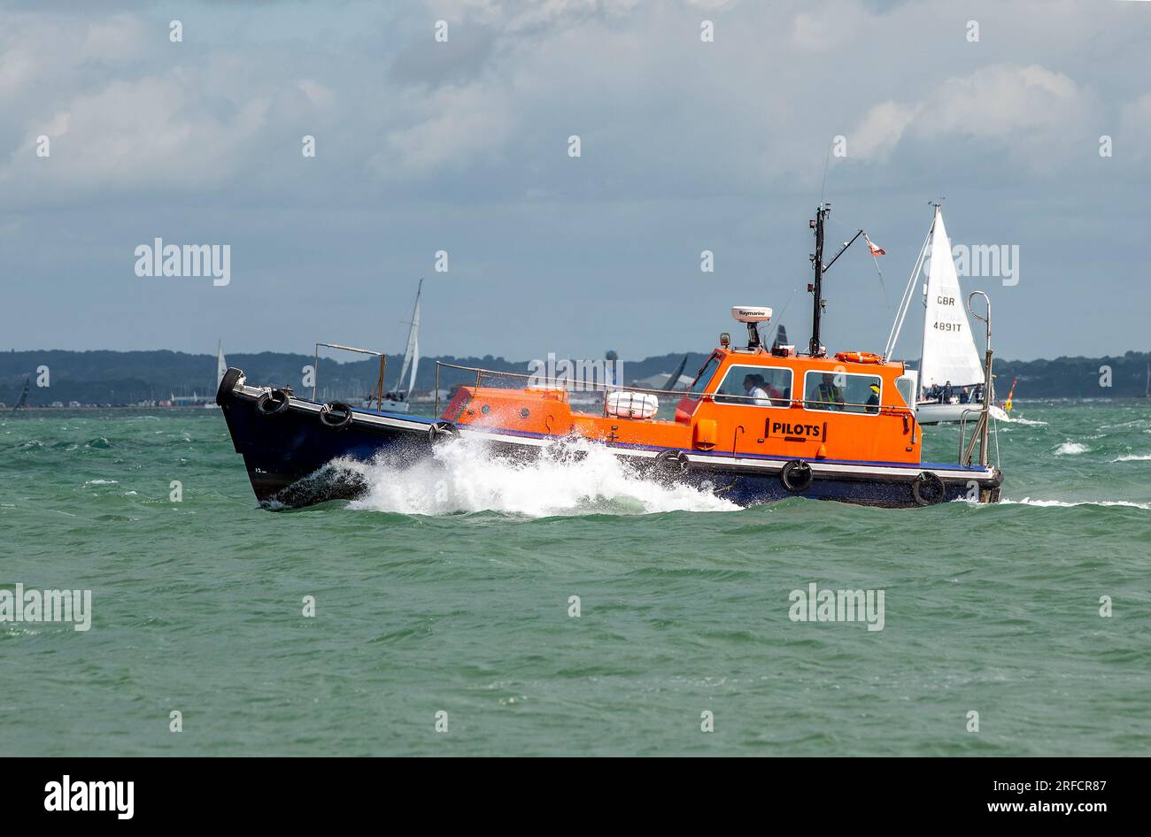 pilot boat in solent. pilot boat off of the isle of wight coastline ...