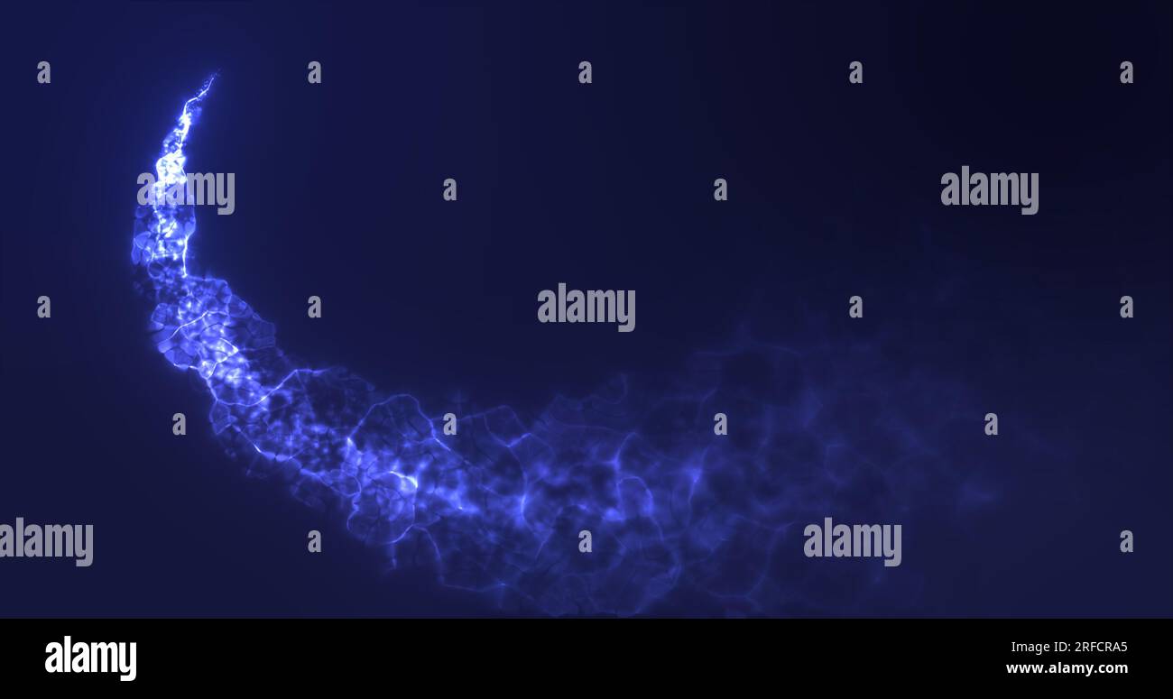 Abstract flying magical glowing line of energy blue particles in the ...