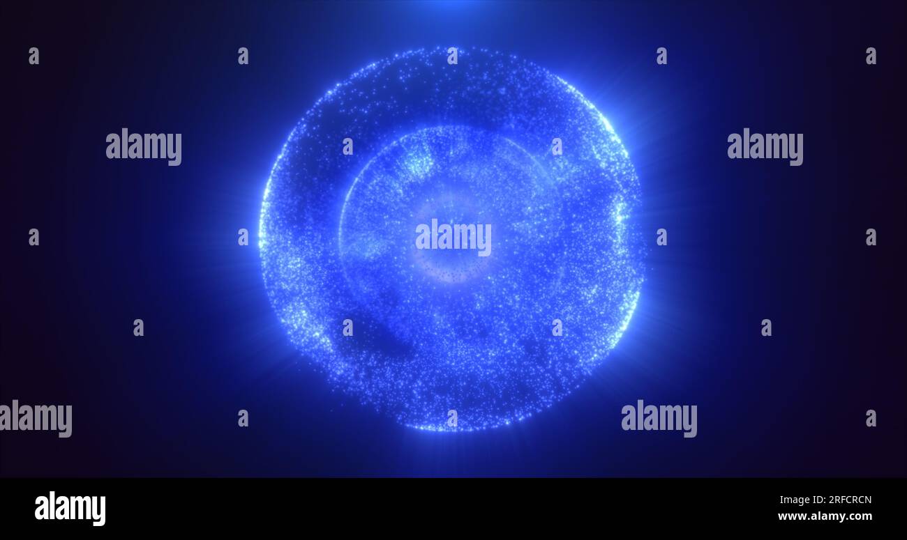 Abstract round blue sphere glowing energy magic molecule with atoms ...