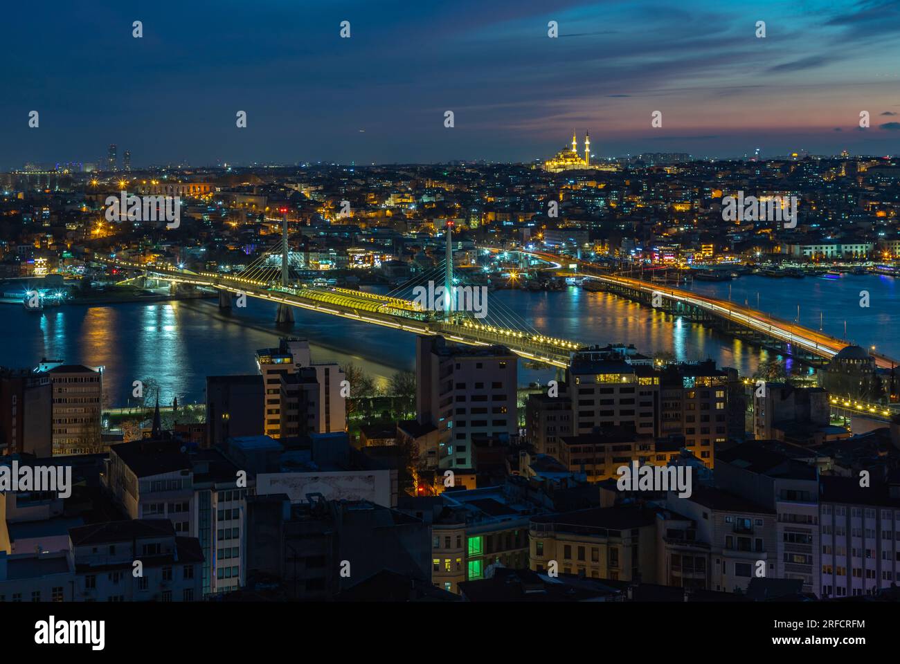 A picture of the Golden Horn Bridge and the Ataturk Bridge at night ...