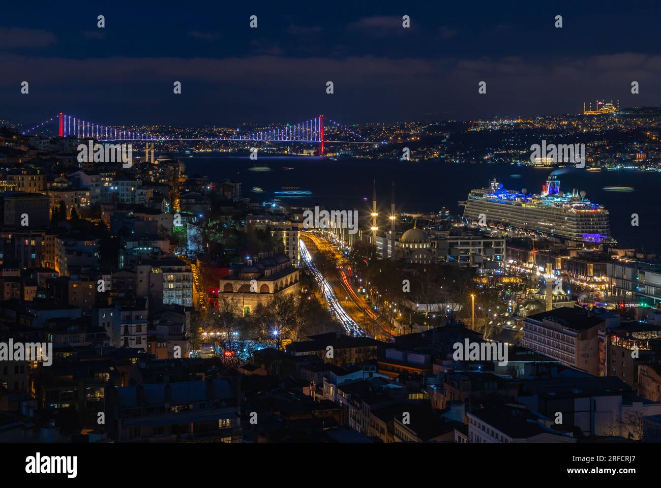 A picture of the buildings of the Beyoglu district and the Bosphorus ...