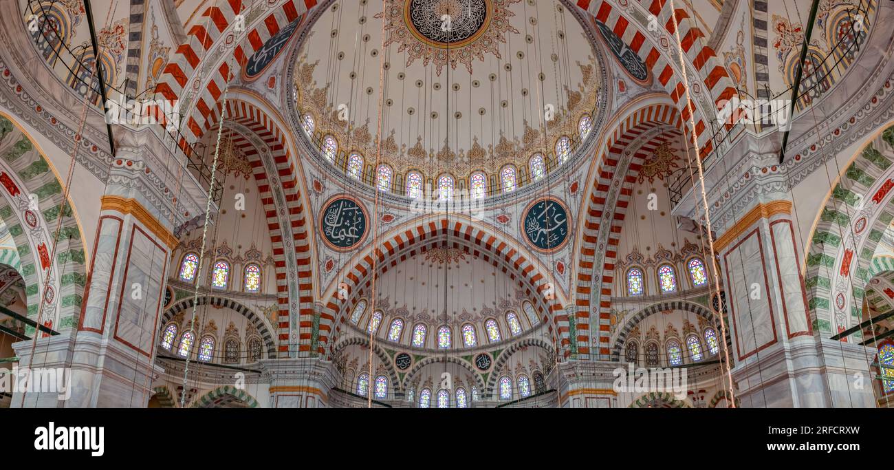 A picture of the colorful and gorgeous interior of the Fatih Mosque, in ...