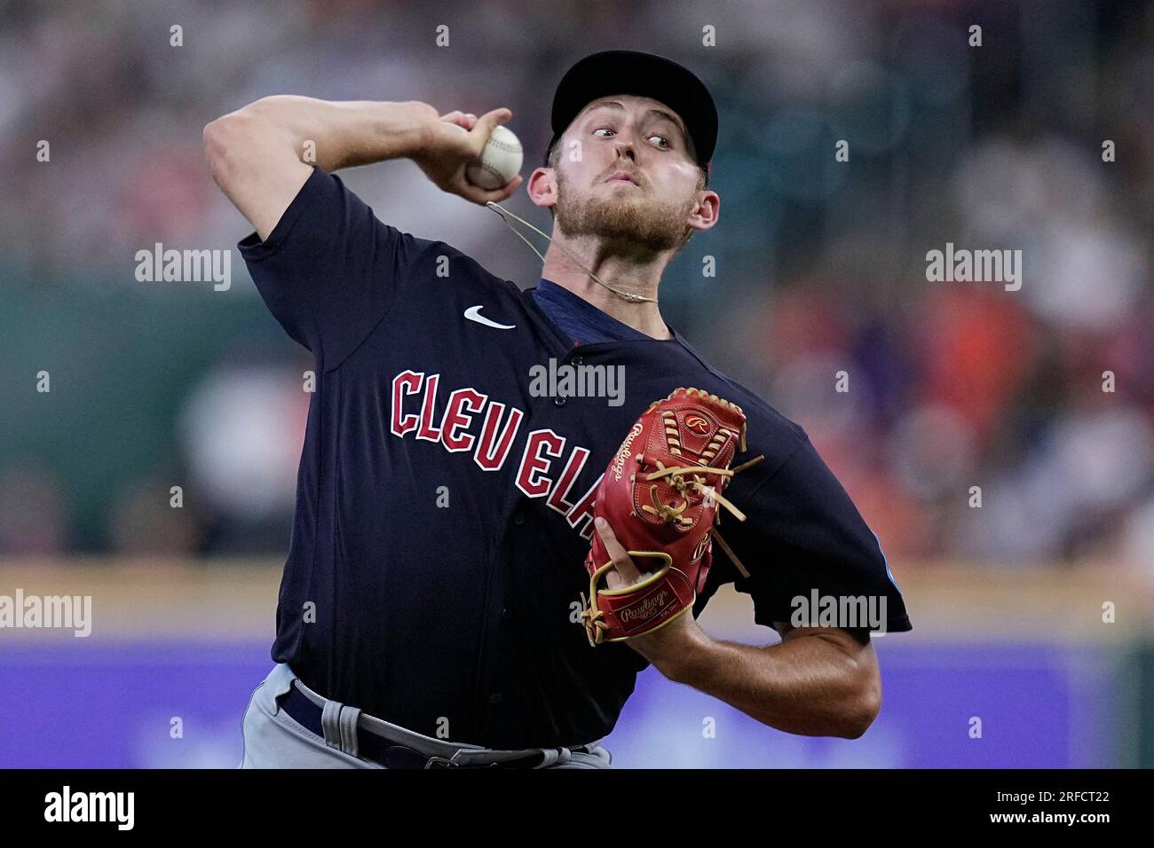 Cleveland Guardians starting pitcher Tanner Bibee delivers during the ...