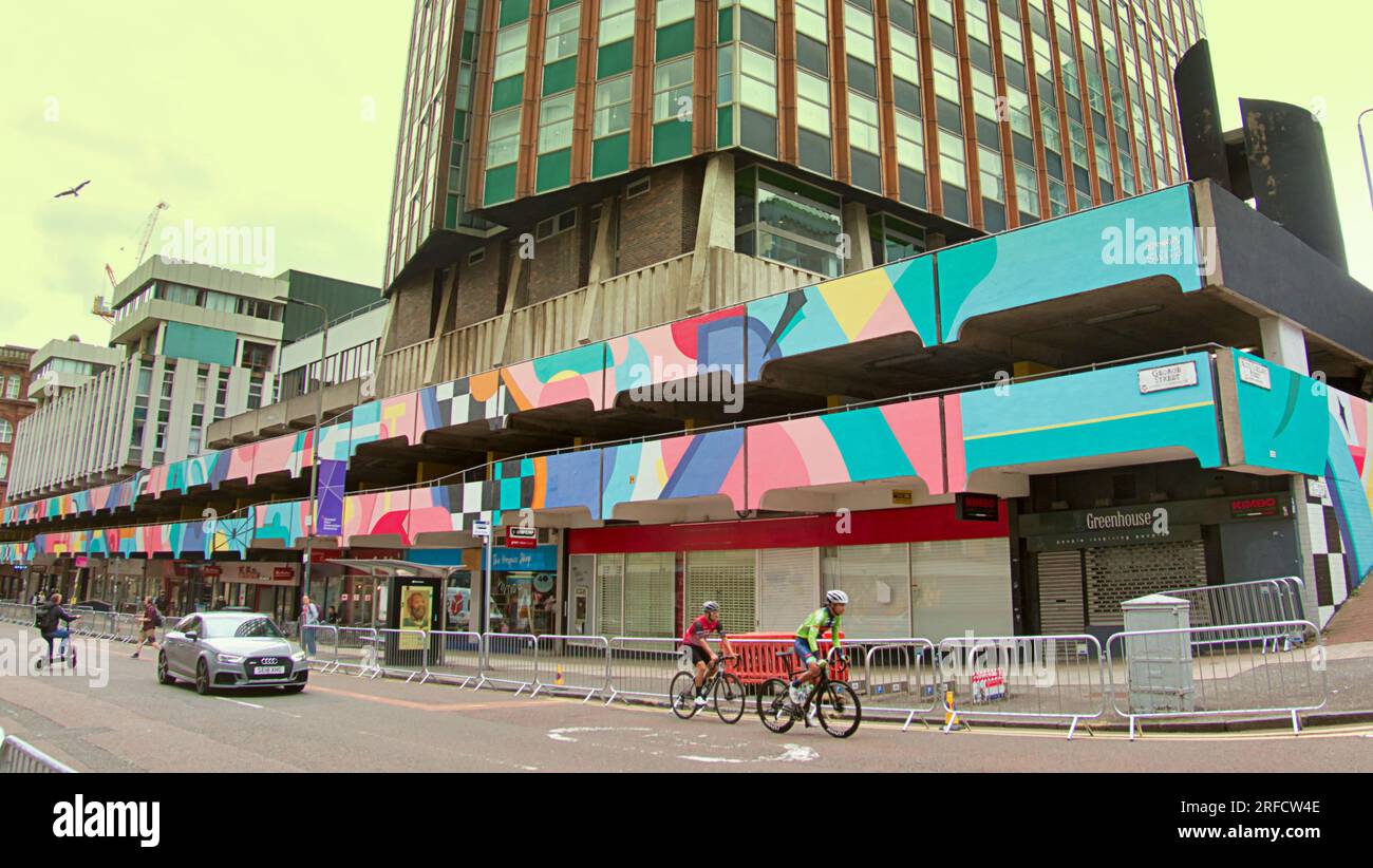 Glasgow, Scotland, UK 31st July, 2023. UCI brutalist car park street ...