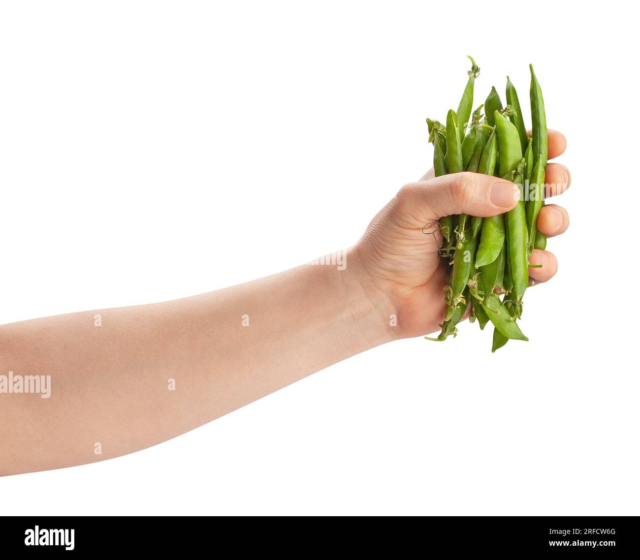 Green peas in hand Cut Out Stock Images & Pictures - Alamy