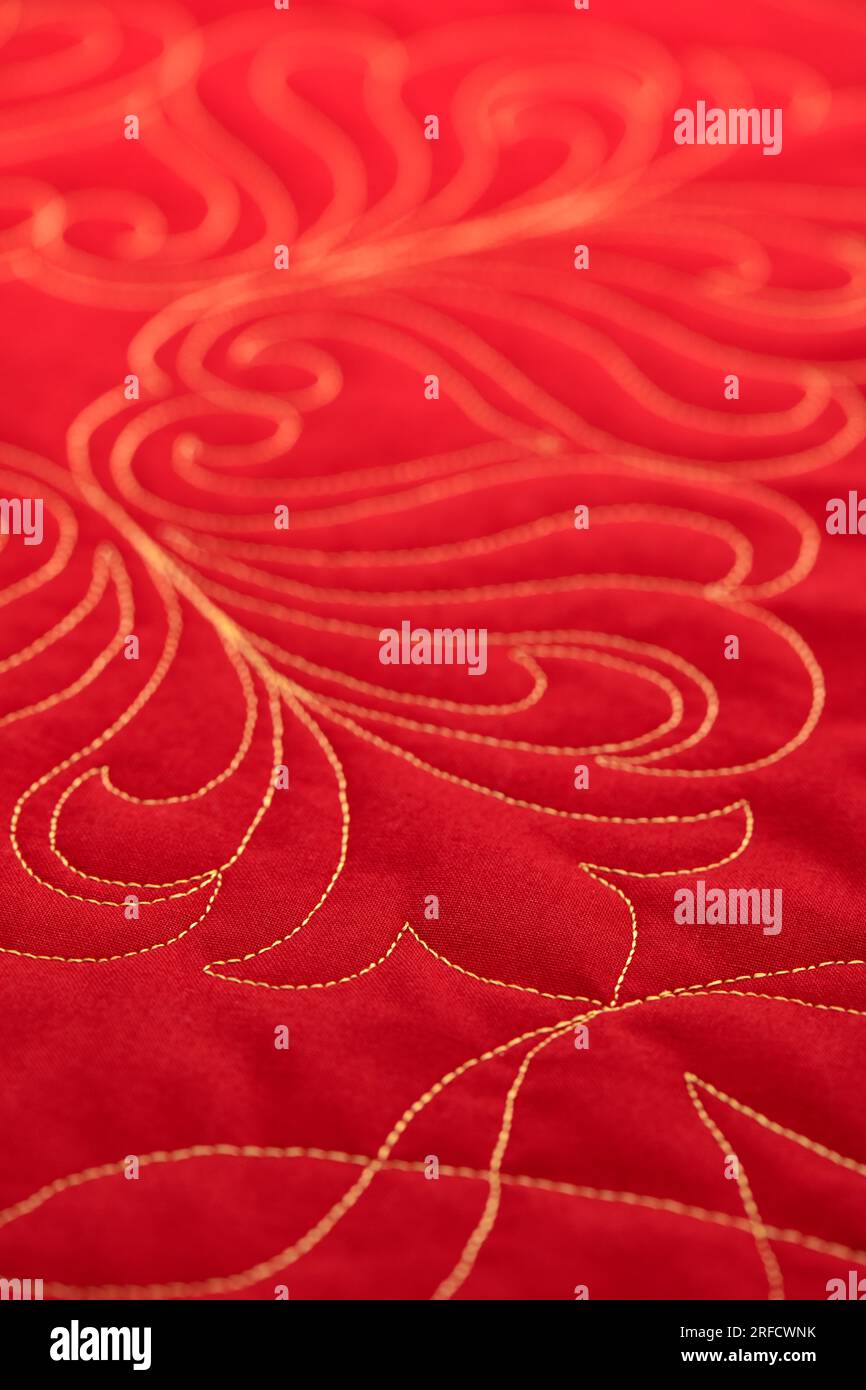 Fragment of quilting by free-motion machine technique Stock Photo - Alamy