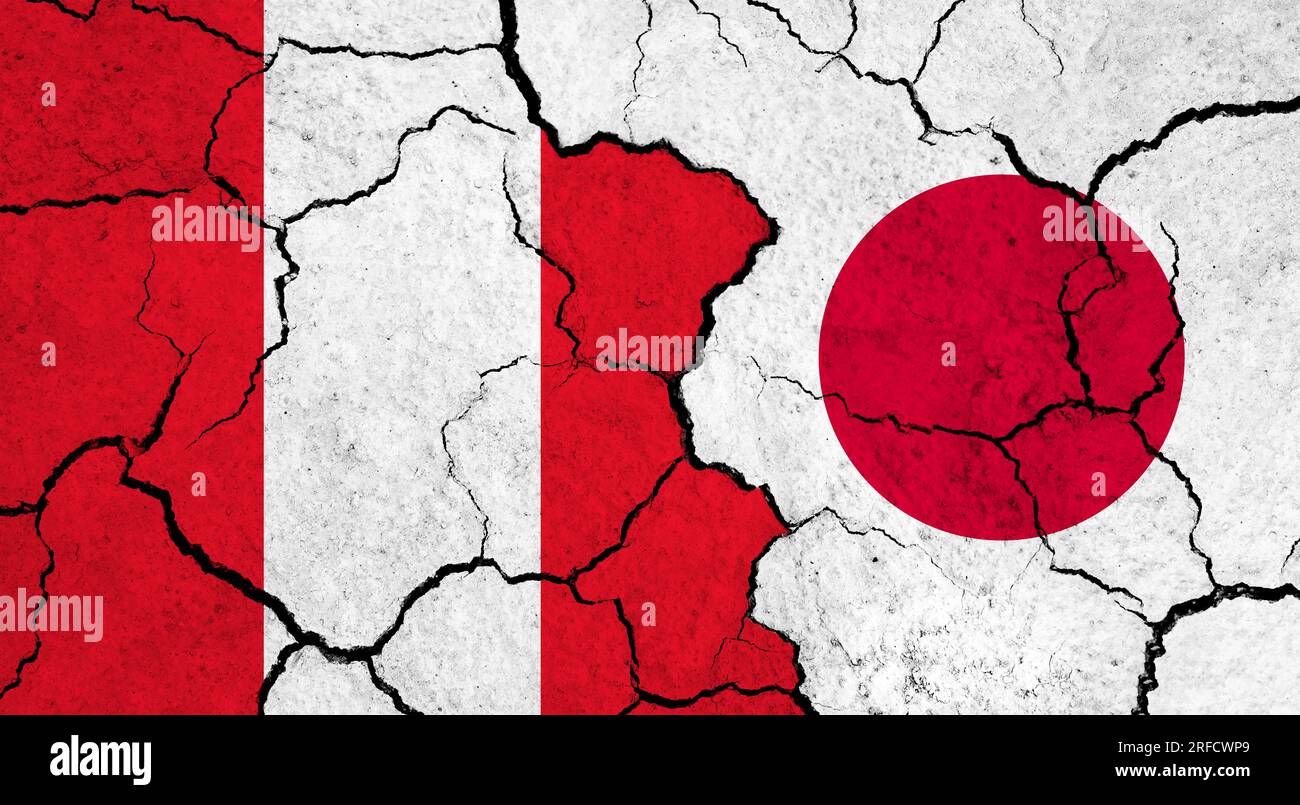 Flags of Peru and Japan on cracked surface - politics, relationship ...
