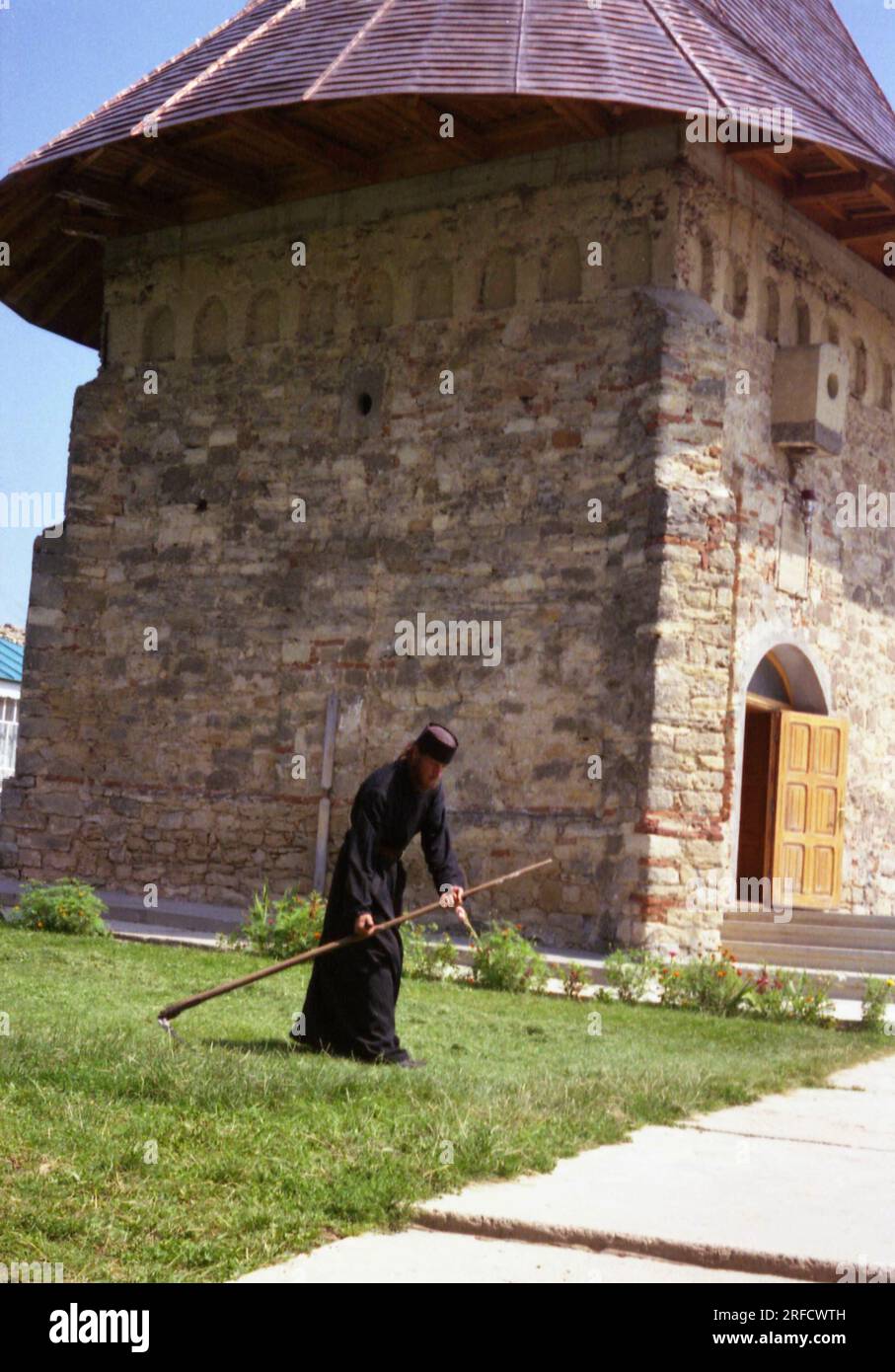 Iasi County, Romania, 1999. Exterior view of the 17th century church at ...