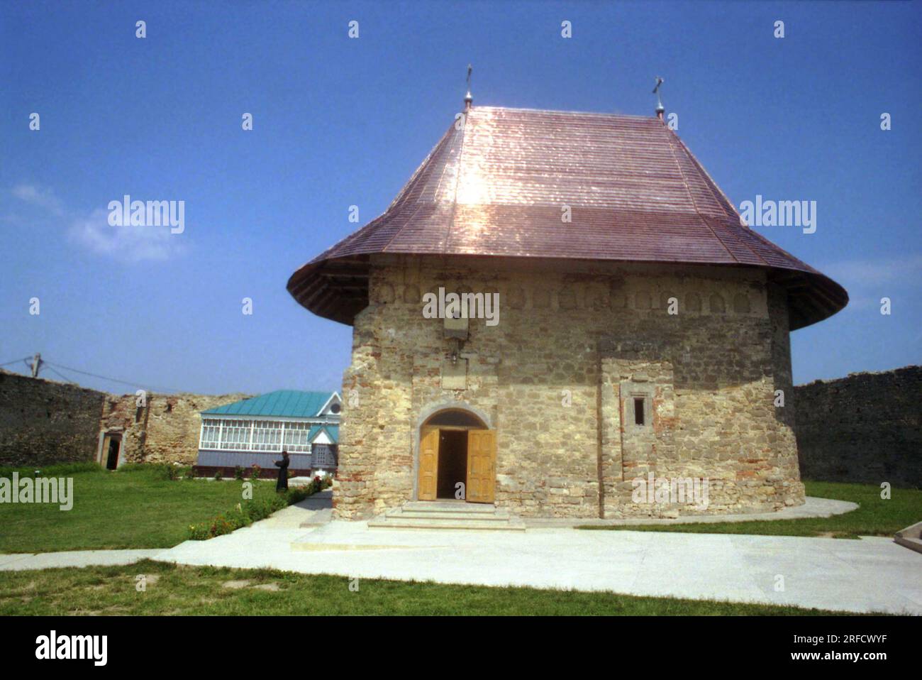 Iasi County, Romania, 1999. Exterior view of the 17th century church at ...