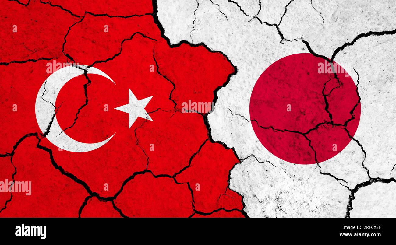 Flags of Turkey and Japan on cracked surface - politics, relationship ...
