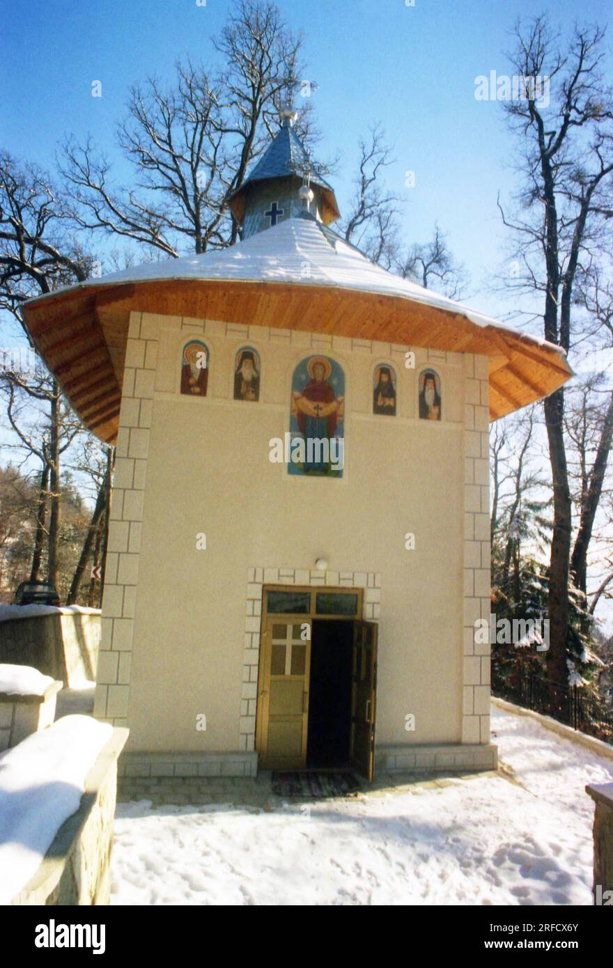 Neamt County, Romania, 1999. Exterior view of the 16th century church ...
