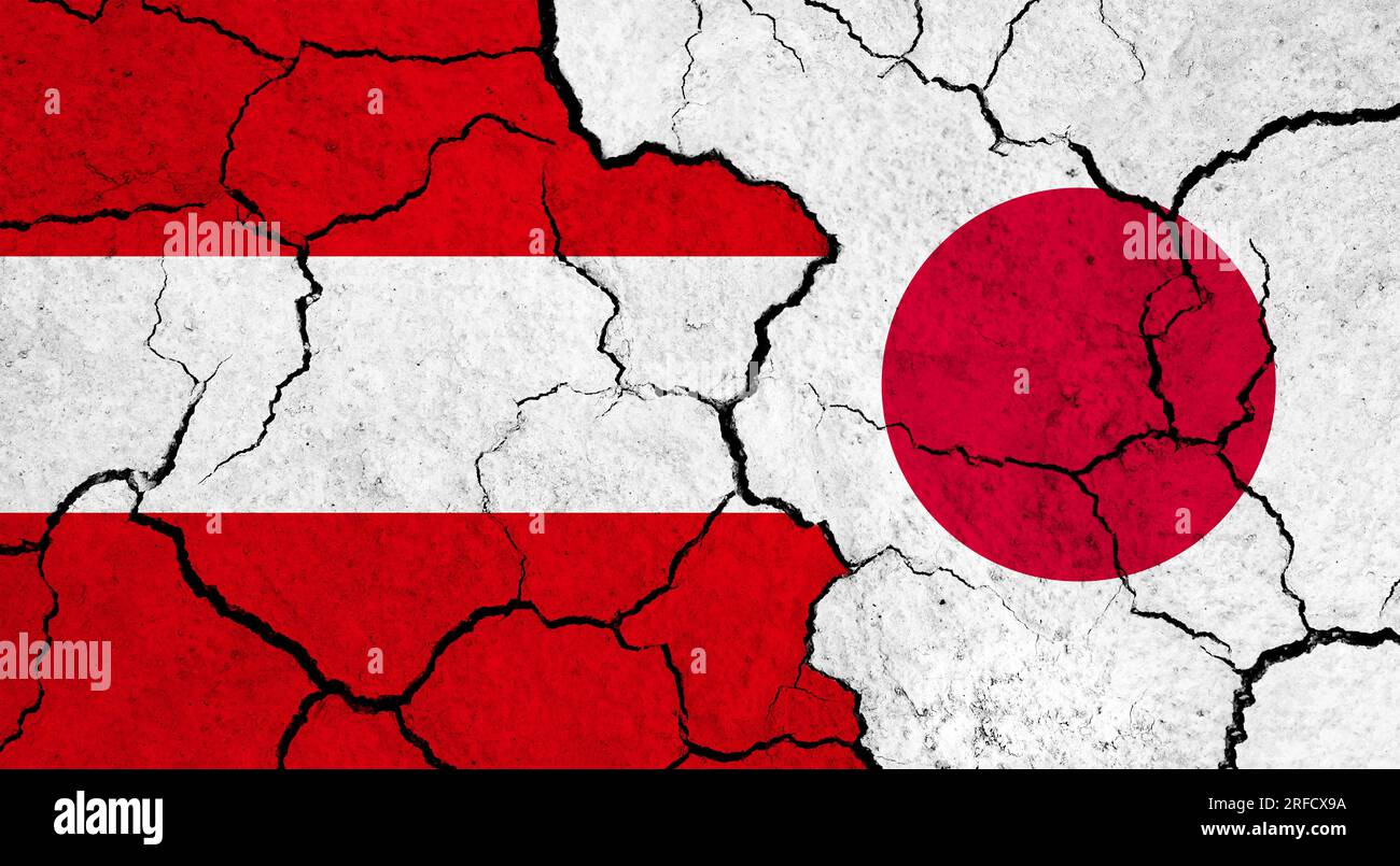 Flags of Austria and Japan on cracked surface - politics, relationship ...