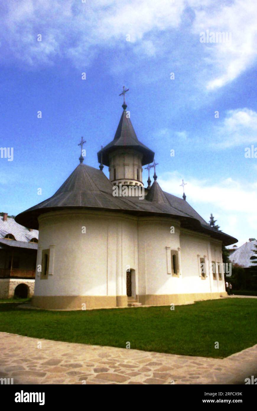 Neamt County, Romania, 1999. Exterior view of the church at Sihăstria ...