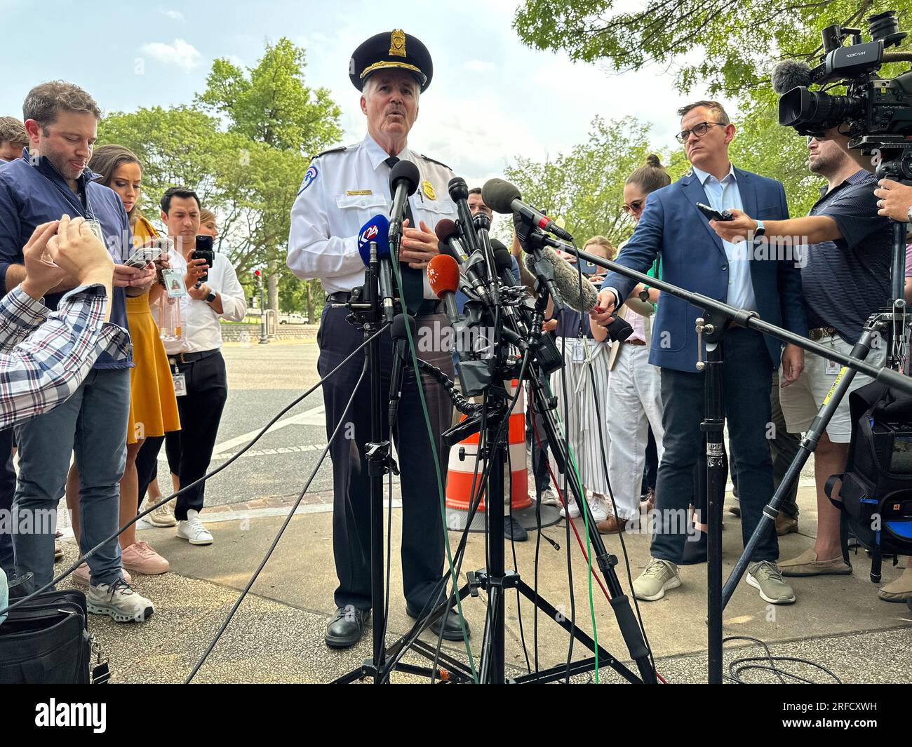 U.S. Capitol Police Chief Thomas Manger, speaks to the media, Wednesday ...