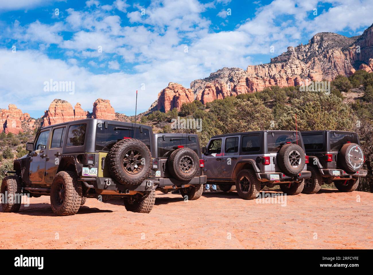 4x4 cars parked up on an off road trail in the red rocks state park in ...