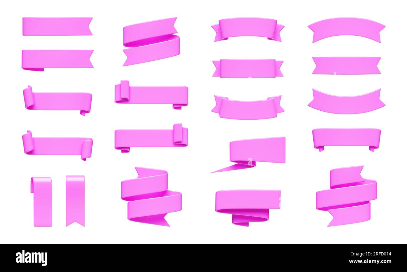 Pink ribbon banner 3d render set Stock Photo - Alamy