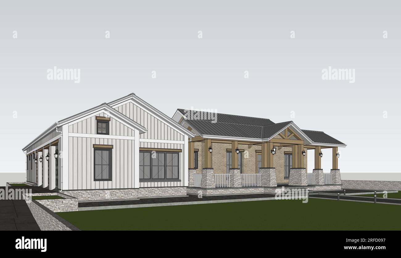 Farm House Exterior Scene 3D model, 3d rendering Stock Photo - Alamy