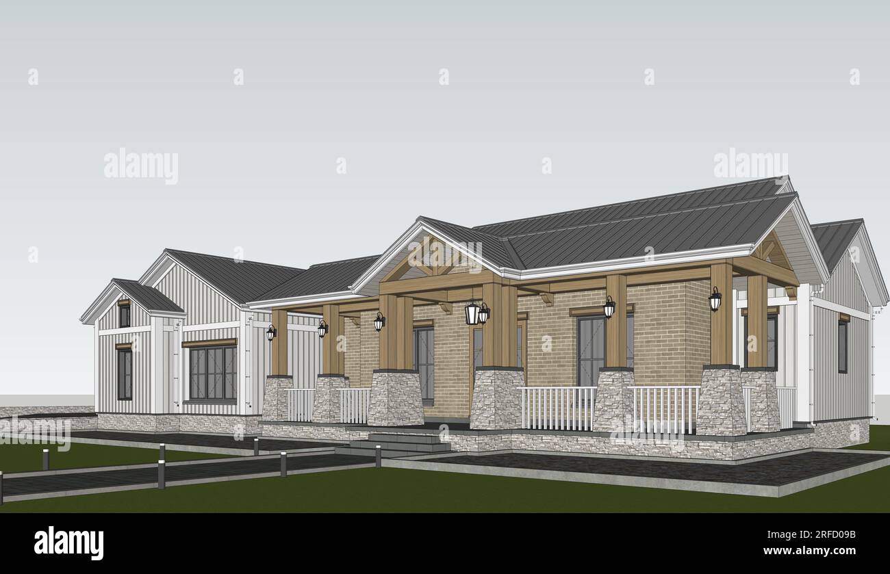 Farm House Exterior Scene 3D model, 3d rendering Stock Photo - Alamy