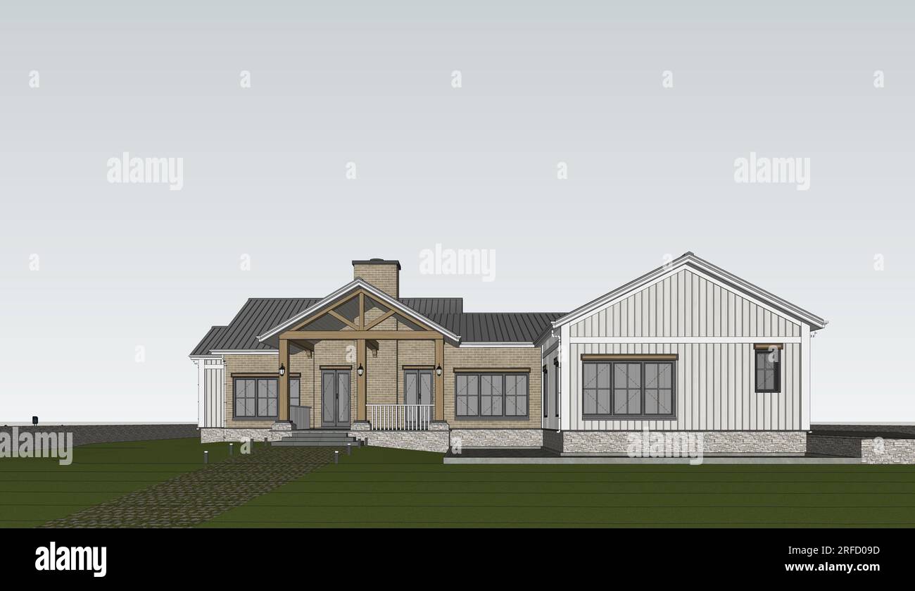 Farm House Exterior Scene 3D model, 3d rendering Stock Photo - Alamy
