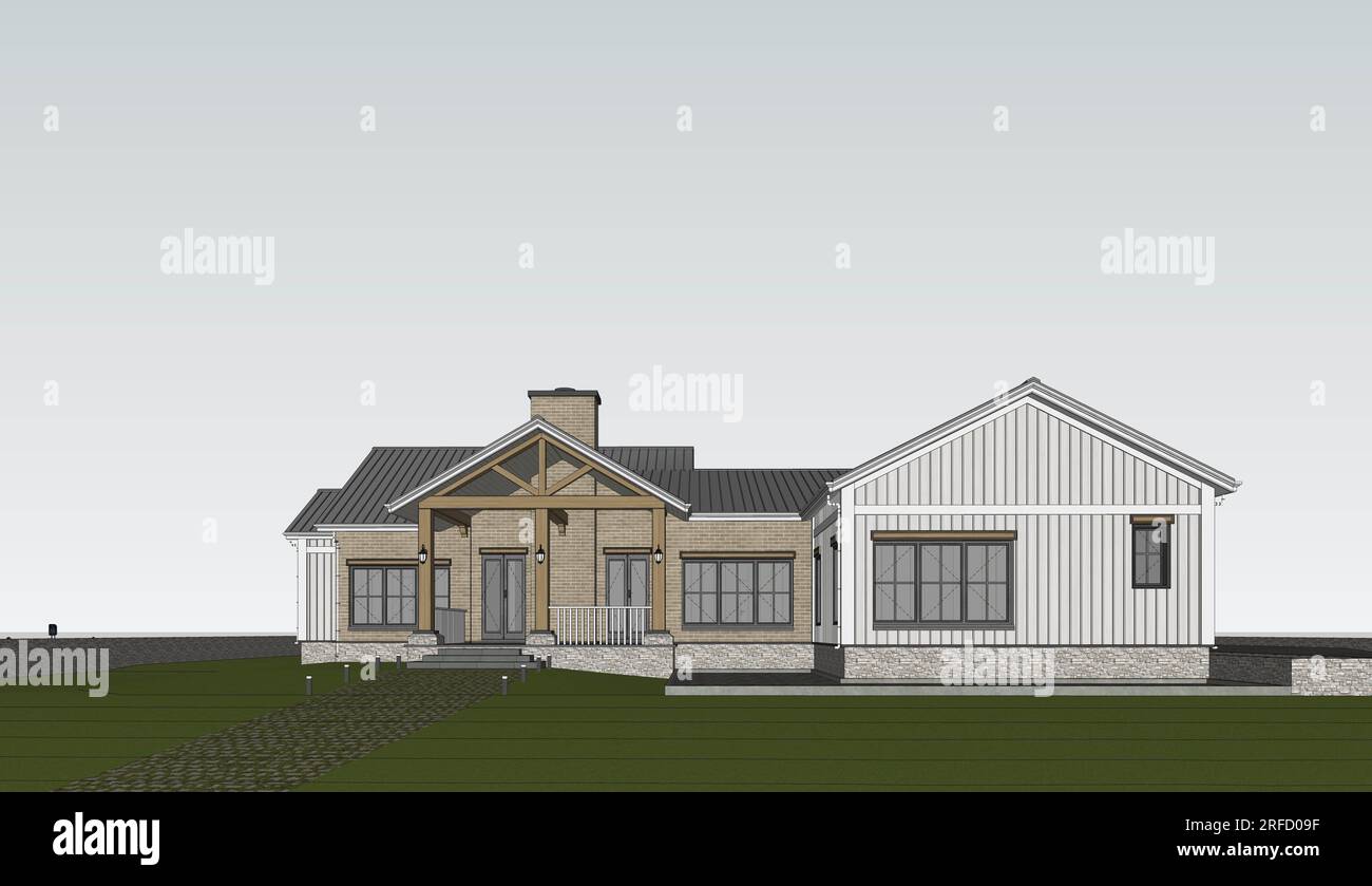 Farm House Exterior Scene 3D model, 3d rendering Stock Photo - Alamy