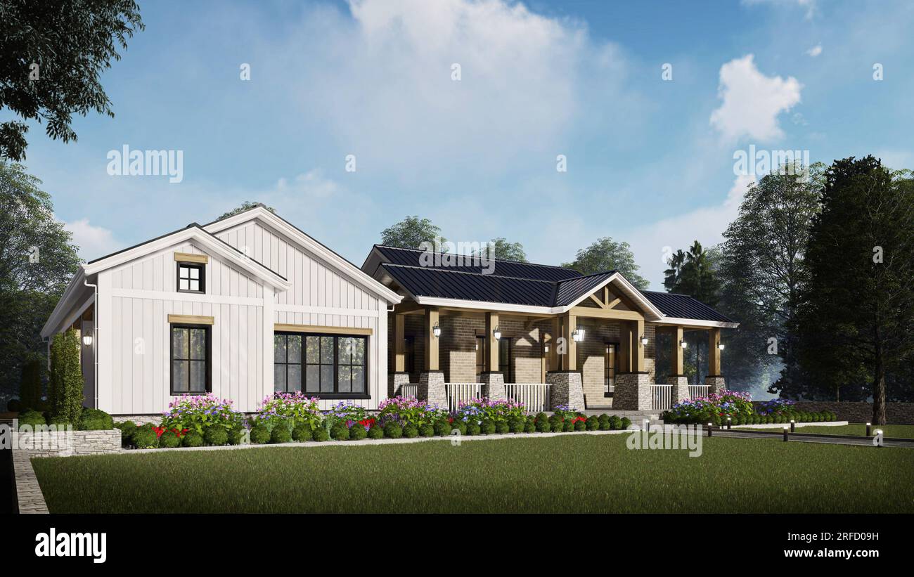 Farm House Exterior Scene 3D model, 3d rendering Stock Photo - Alamy