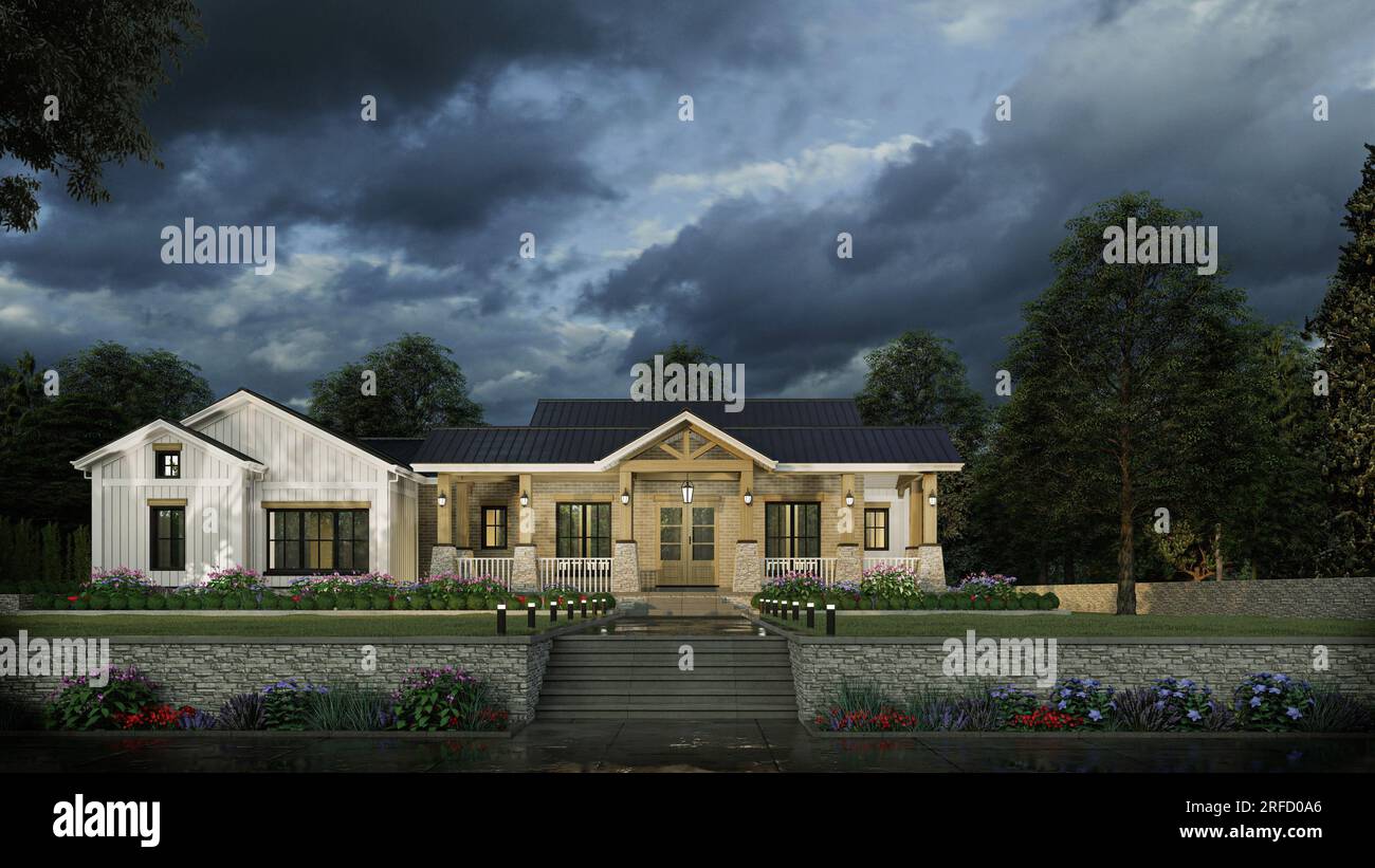 Farm House Exterior Scene 3D model, 3d rendering Stock Photo - Alamy