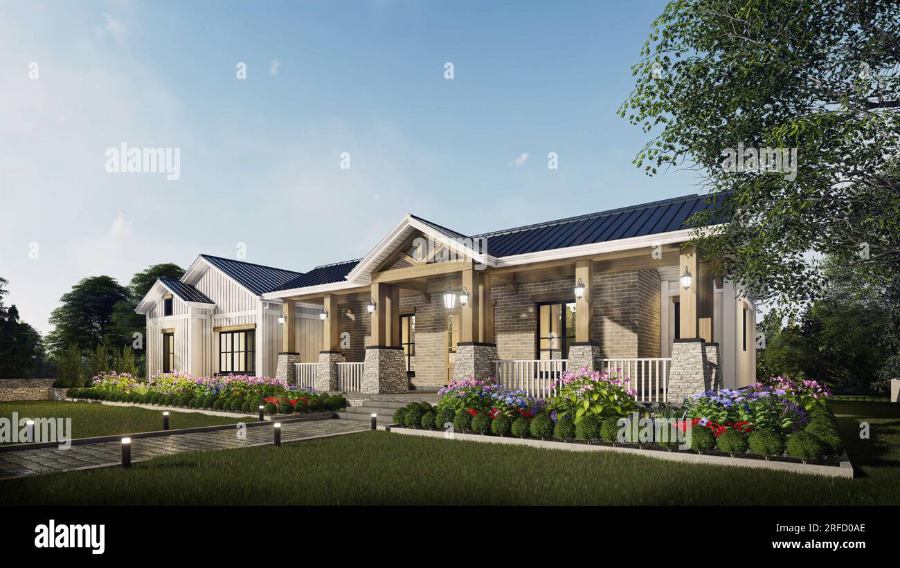 Farm House Exterior Scene 3D model, 3d rendering Stock Photo - Alamy