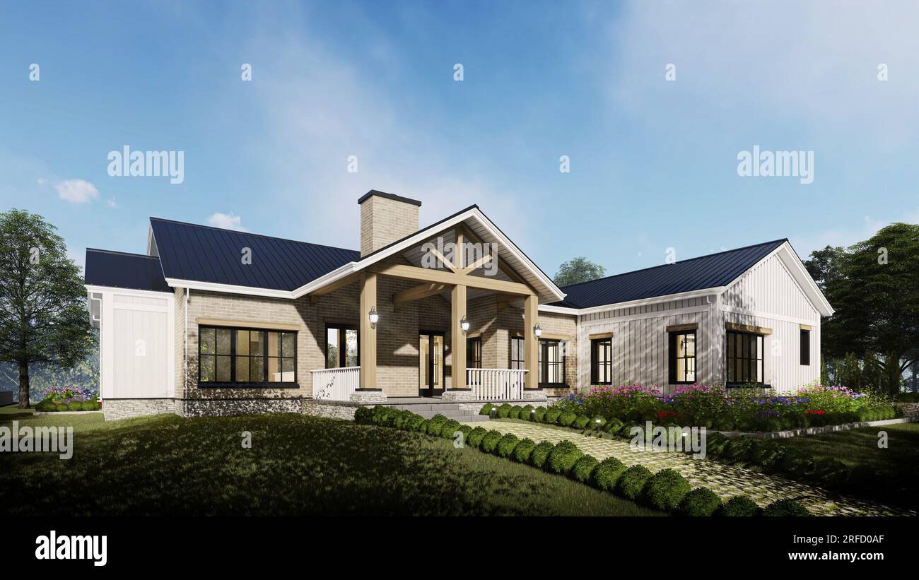 Farm House Exterior Scene 3D model, 3d rendering Stock Photo - Alamy