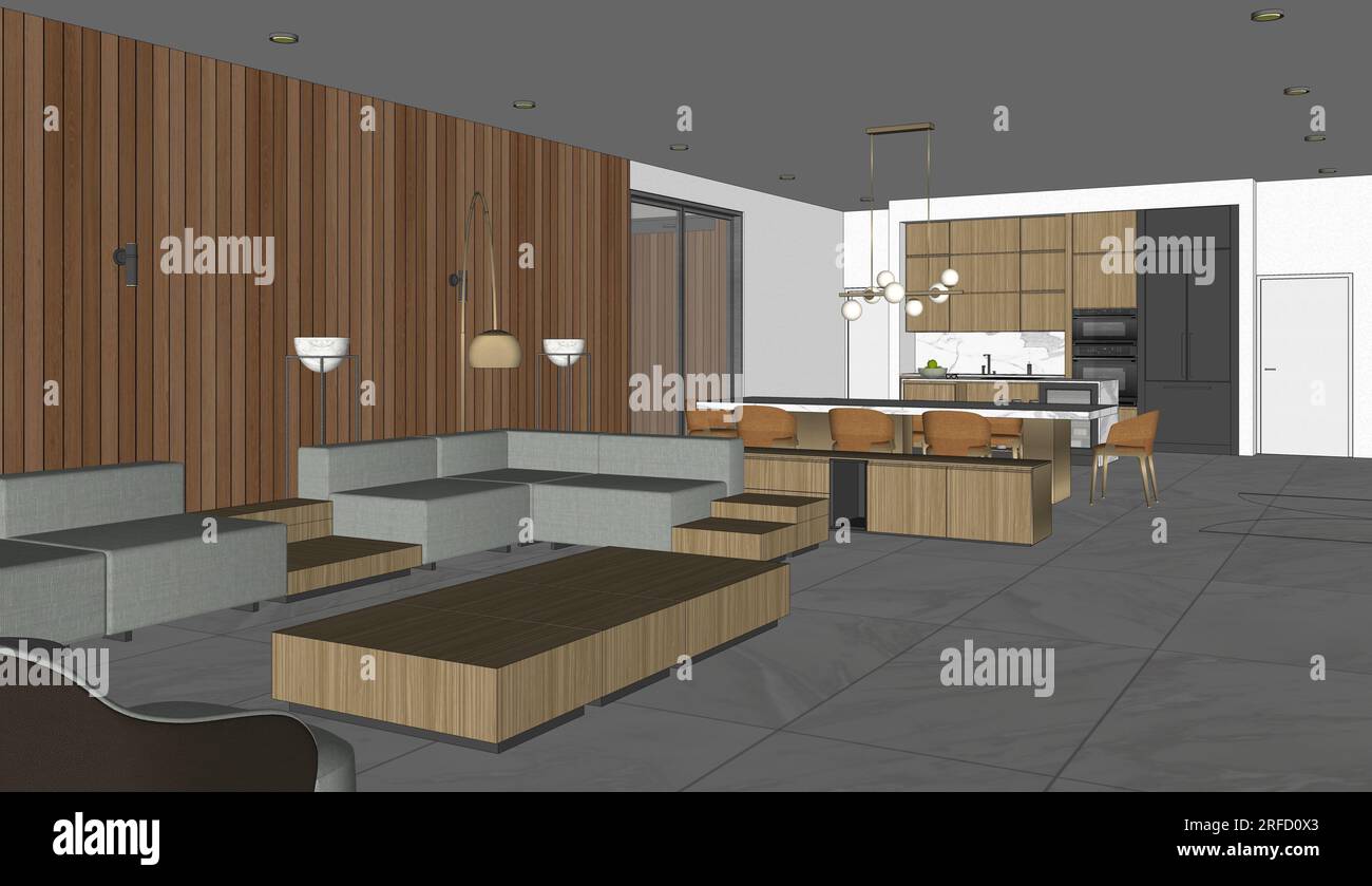 Modern House InteriorScene with furniture - 2D drawing A1 size 3D model ...