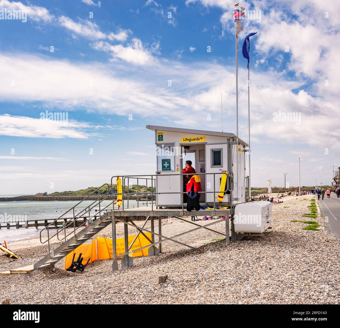 Promenade and beach at Littlehampton, West Sussex, UK, in summer ...