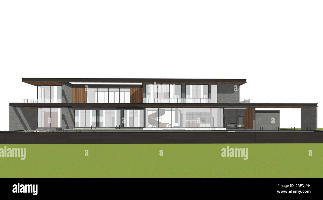 Modern Horizontal House - kitchen bedroom furniture 3D - 2D drawing ...