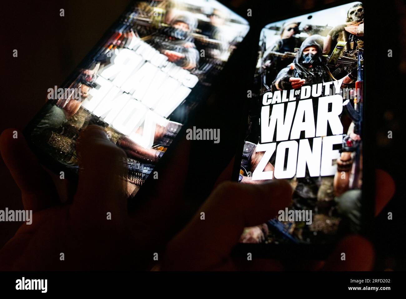 In this photo illustration a Call of Duty War Zone logo seen displayed ...