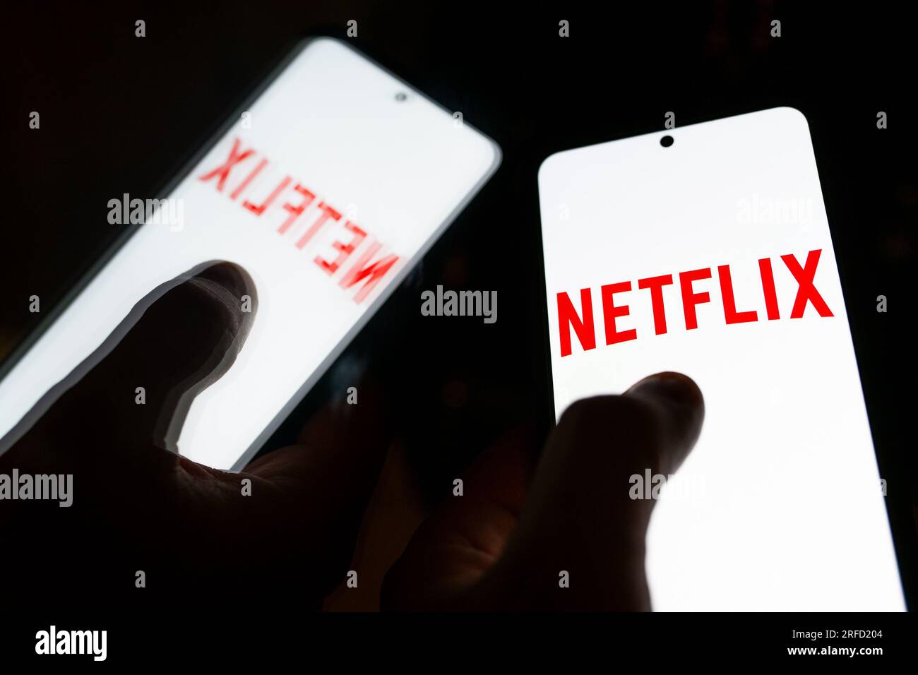 In this photo illustration a Netflix logo seen displayed on a ...
