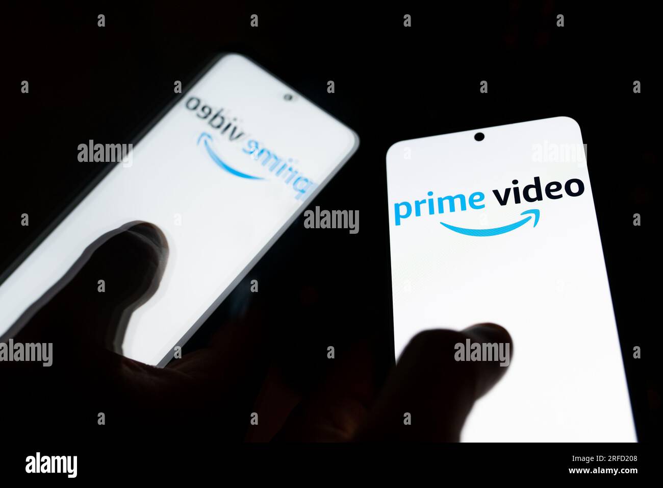 In this photo illustration a PrimeVideo logo seen displayed on a ...
