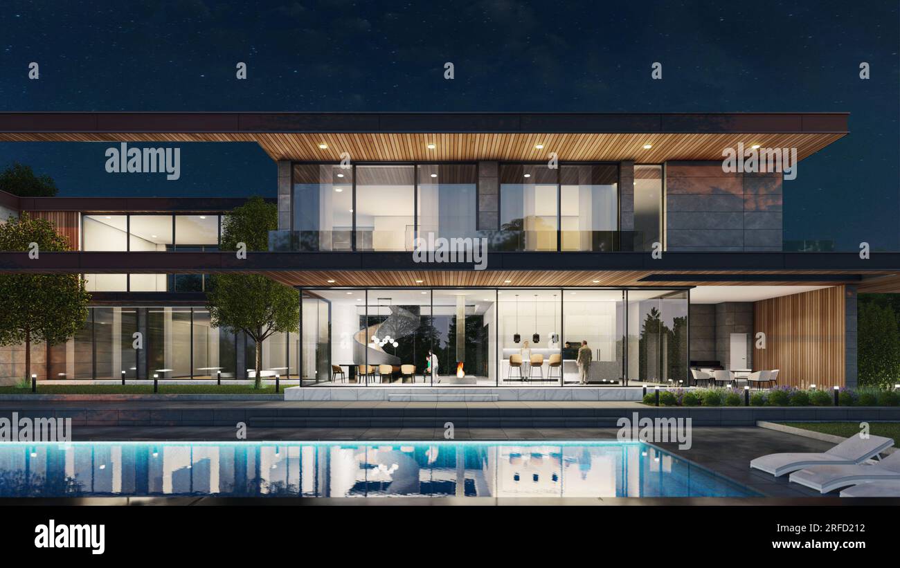 Modern Horizontal House - kitchen bedroom furniture 3D - 2D drawing ...