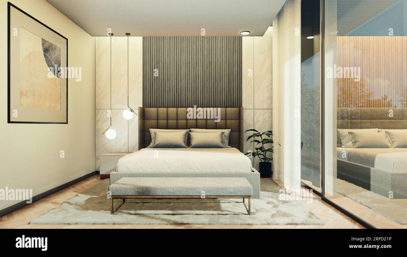 Modern House InteriorScene with furniture - 2D drawing A1 size 3D model, 3D rendering Stock ...