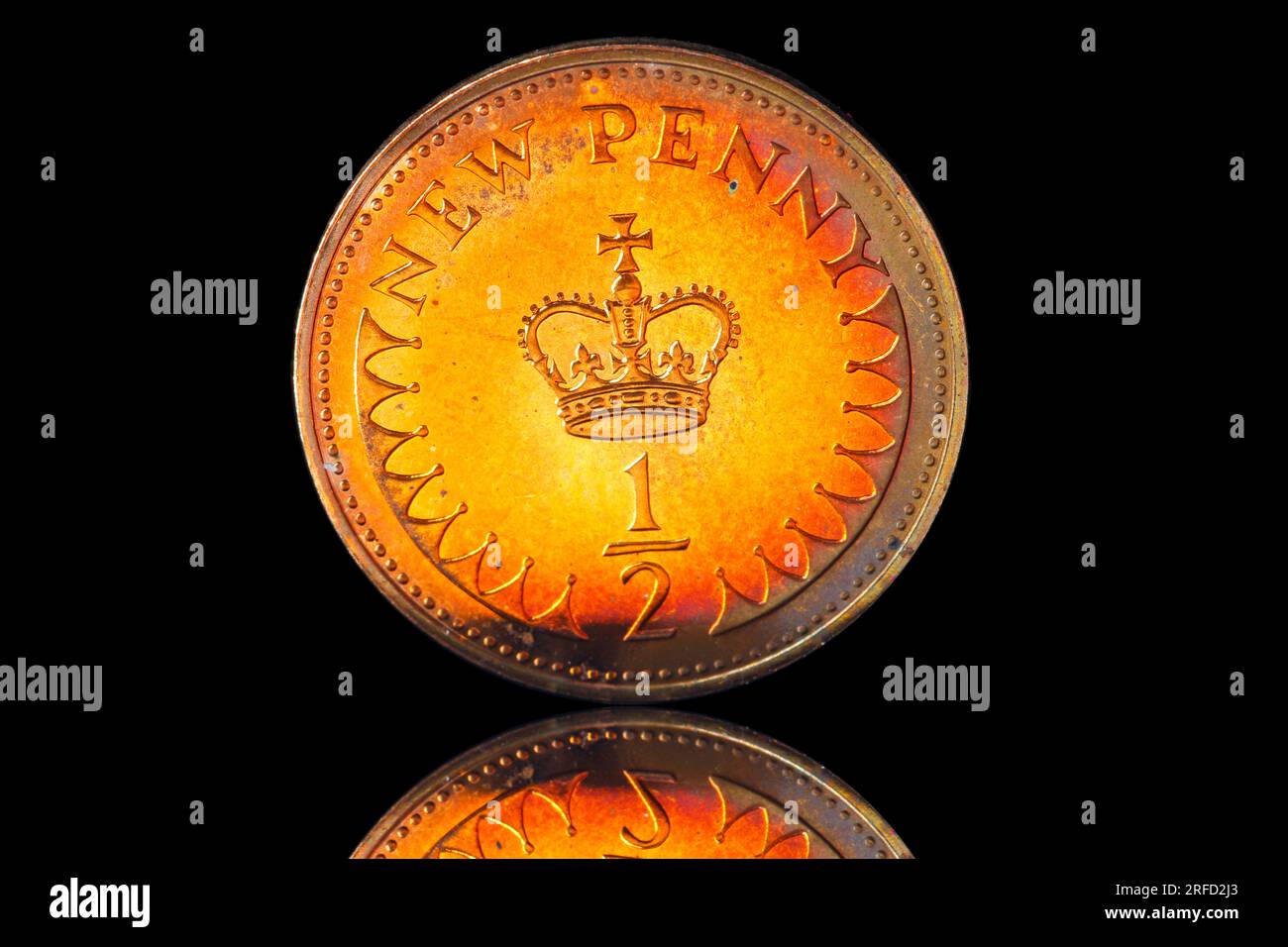 Close up of the UK's smallest coin, a Half Penny which has now been ...