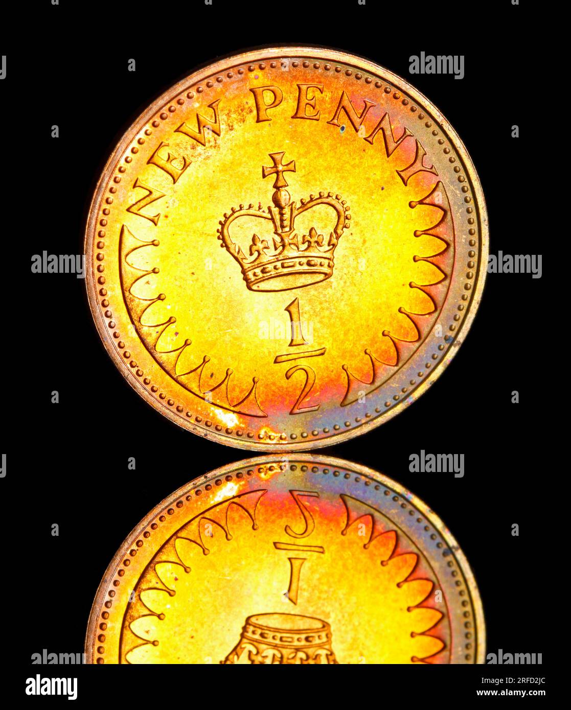 Close up of the UK's smallest coin, a Half Penny which has now been ...