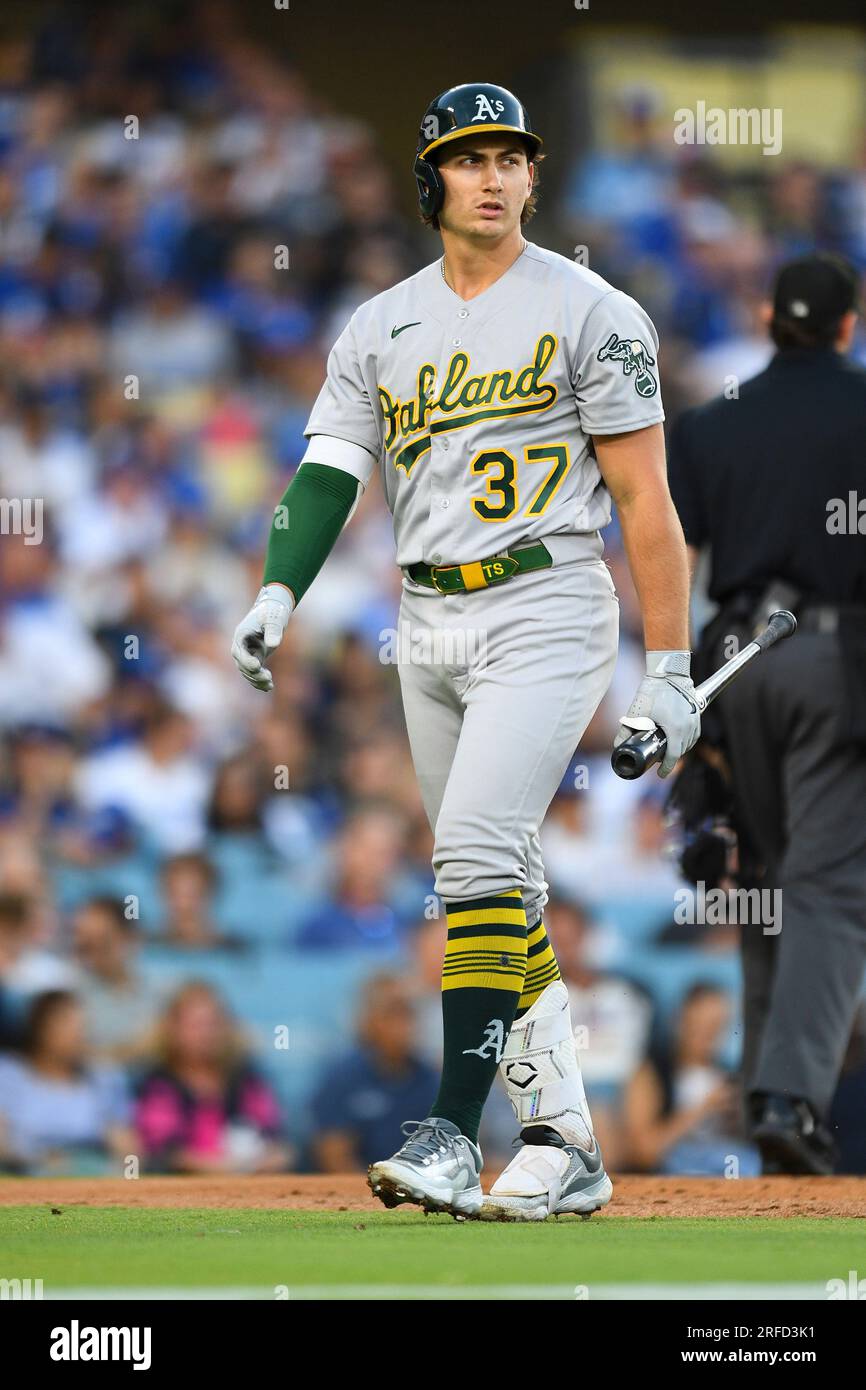 LOS ANGELES, CA - AUGUST 01: Oakland Athletics catcher Tyler Soderstrom ...